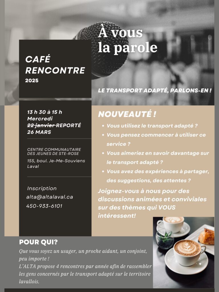 Café-rencontre "À vous la parole: le transport adapté, parlons-en ...